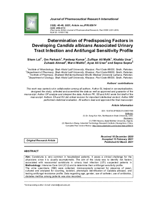 (PDF) Determination of Predisposing Factors in Developing Candida ...