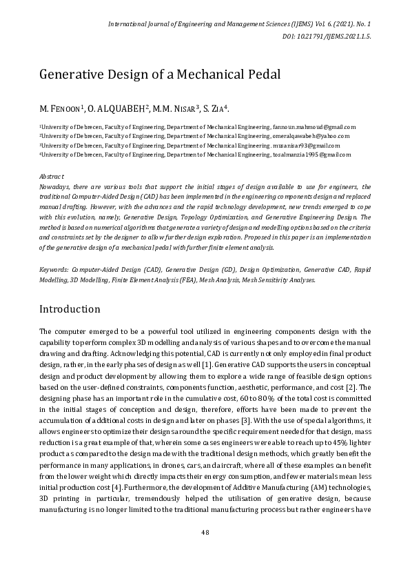 (PDF) Generative Design of a Mechanical Pedal | Salman Zia - Academia.edu