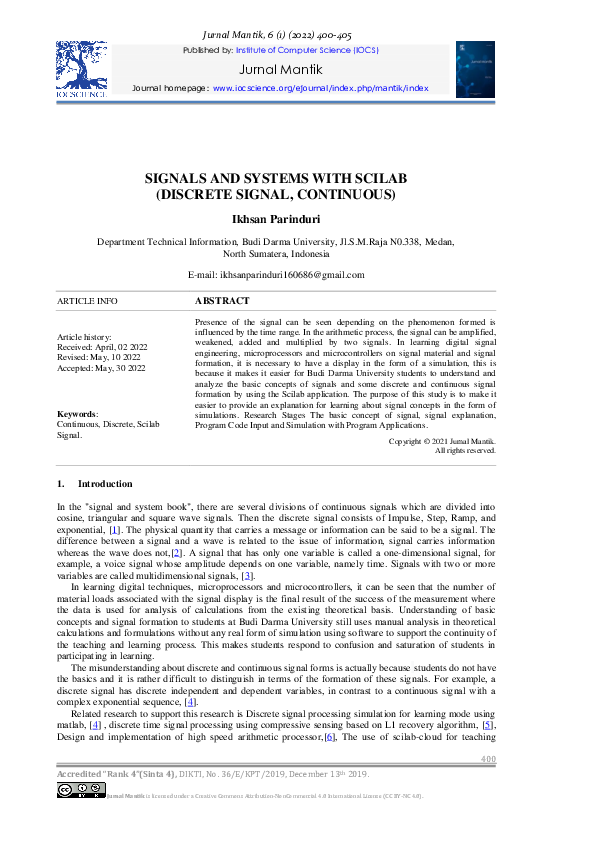 (PDF) SIGNALS AND SYSTEMS WITH SCILAB (DISCRETE SIGNAL, CONTINUOUS