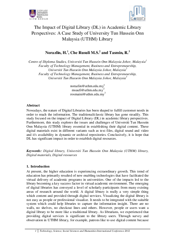(PDF) The impact of digital library (DL) in academic library ...