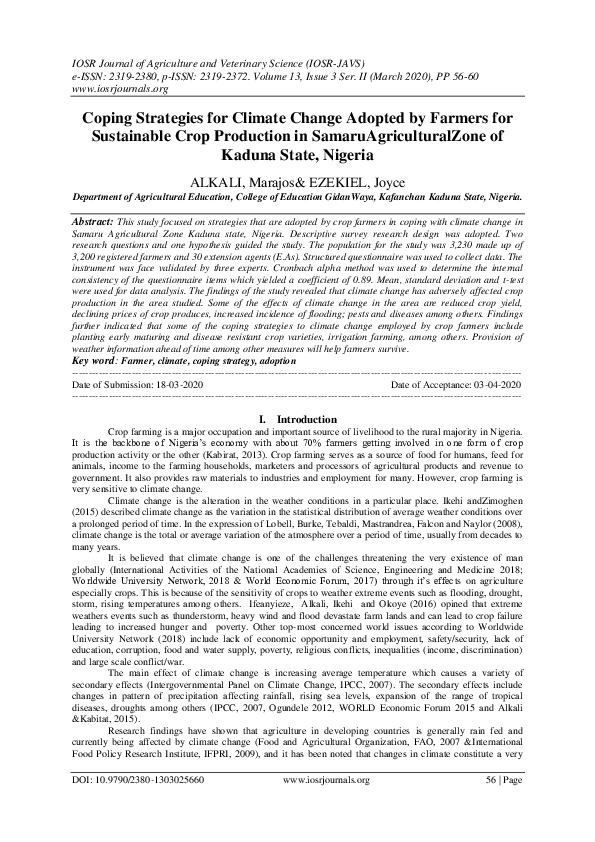 (PDF) Coping Strategies for Climate Change Adopted by Farmers for ...