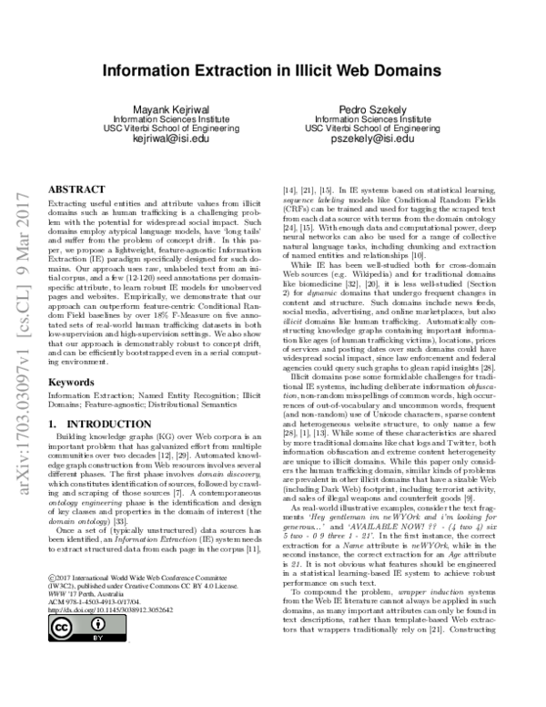 (PDF) Information Extraction in Illicit Web Domains