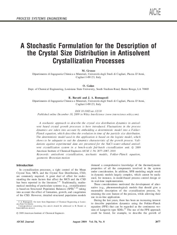 (PDF) A stochastic formulation for the description of the crystal size distribution in ...