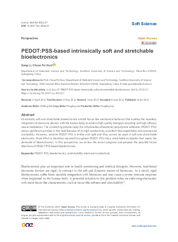 (PDF) PEDOT:PSS-based intrinsically soft and stretchable bioelectronics