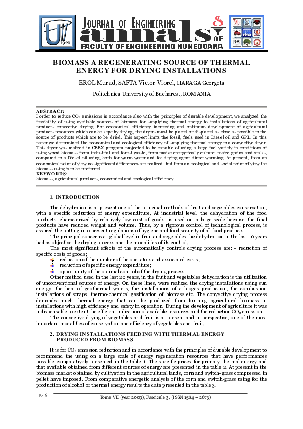 (PDF) Biomass a Regenerating Source of Thermal Energy for Drying Installations