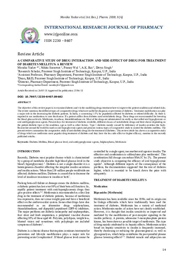 (PDF) A Comparative Study of Drug Interaction and Side-Effect of Drug ...