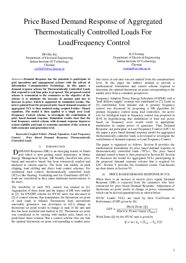 (PDF) Price Based Demand Response of Aggregated Thermostatically Controlled Loads For ...