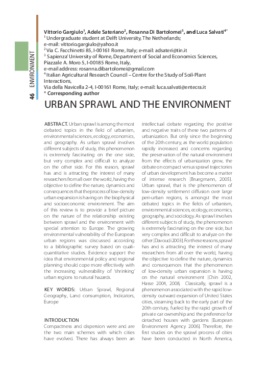 (PDF) Urban Sprawl and the Environment