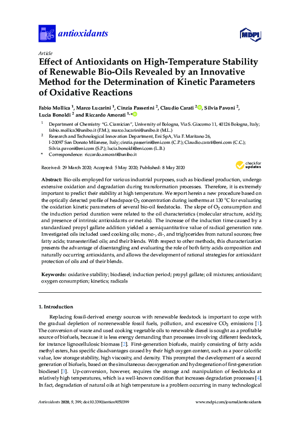(PDF) Effect of Antioxidants on High-Temperature Stability of Renewable Bio-Oils Revealed by an ...
