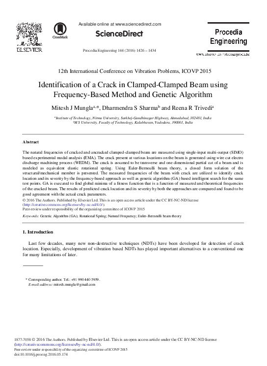 (PDF) Identification of a Crack in Clamped-Clamped Beam using Frequency-based Method and Genetic ...