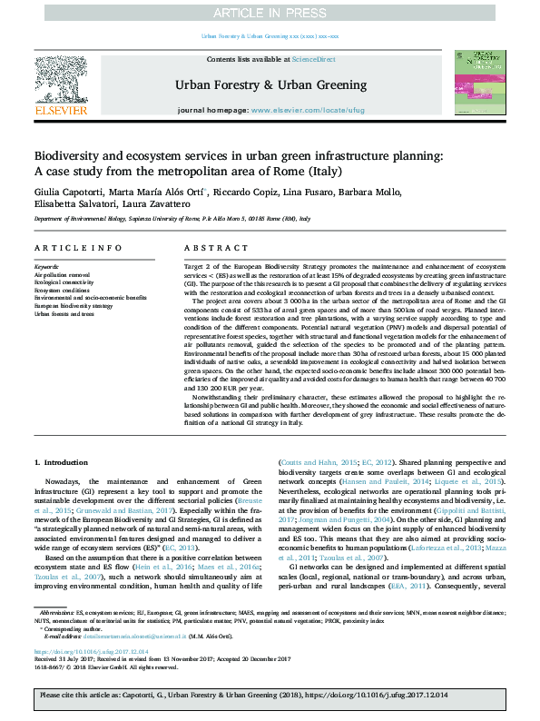 (PDF) Biodiversity and ecosystem services in urban green infrastructure ...