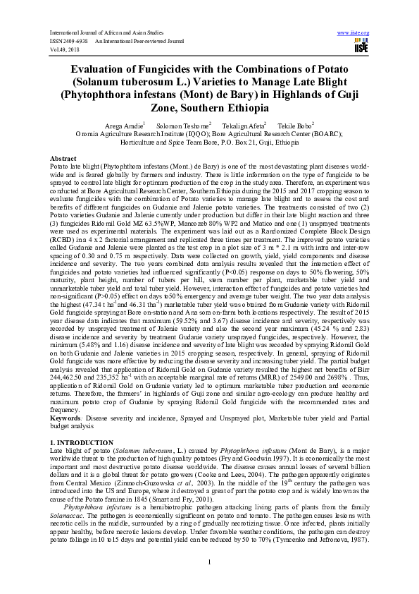 (PDF) Evaluation of Fungicides with the combinations of Potato (Solanum tuberosum L.) Varieties ...