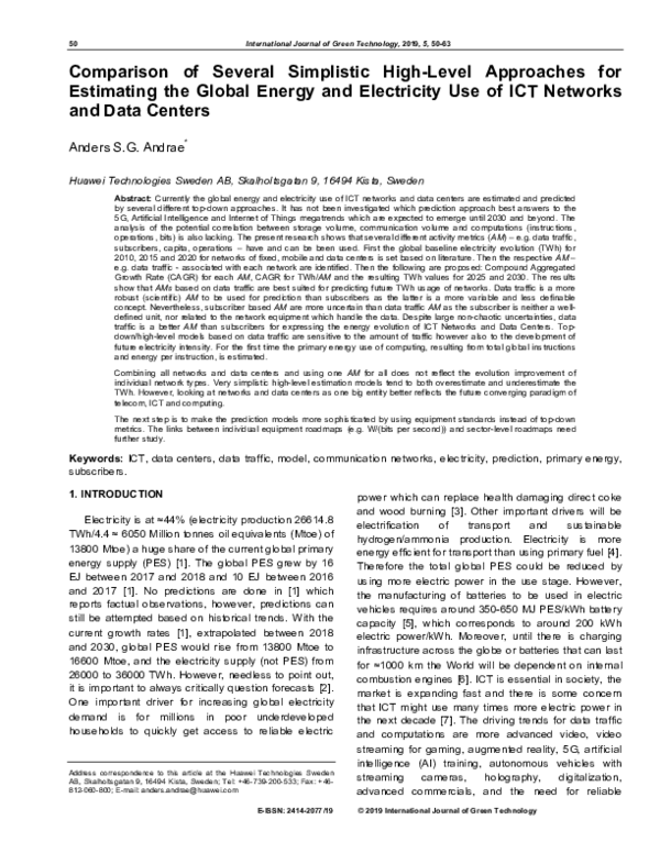 (PDF) Comparison of Several Simplistic High-Level Approaches for Estimating the Global Energy ...