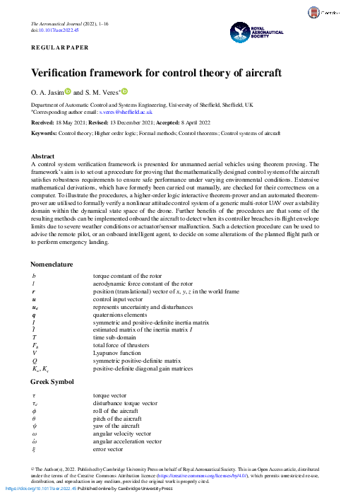 (PDF) Verification framework for control theory of aircraft