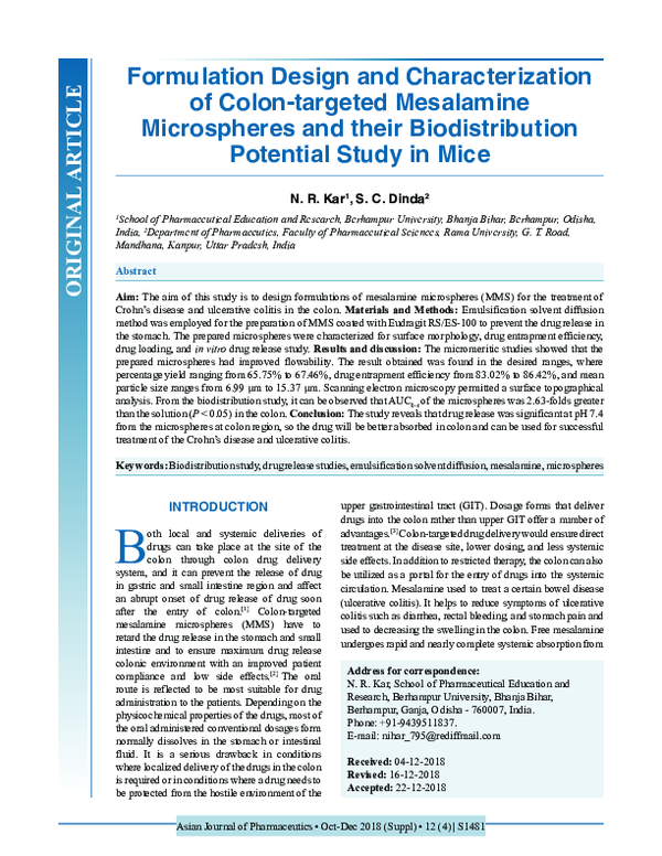 (PDF) Formulation Design and Characterization of Colon-targeted ...