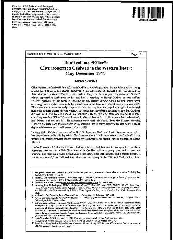 (PDF) Don't call me 'Killer': Clive Robertson Caldwell in the Western ...