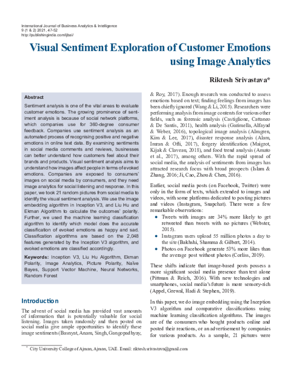 (PDF) Visual Sentiment Exploration of Customer Emotions using Image Analytics