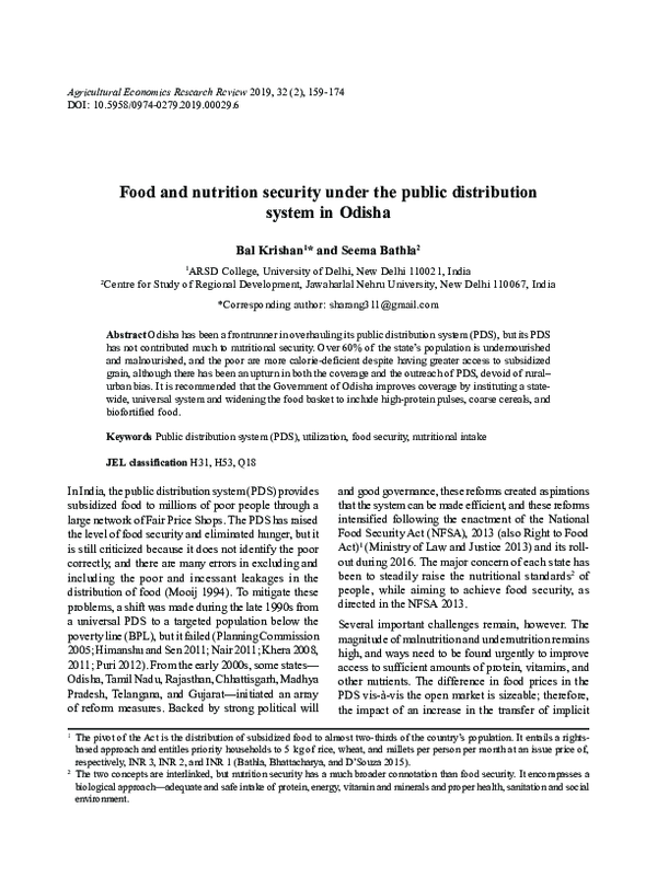 (PDF) Food and nutrition security under the public distribution system ...