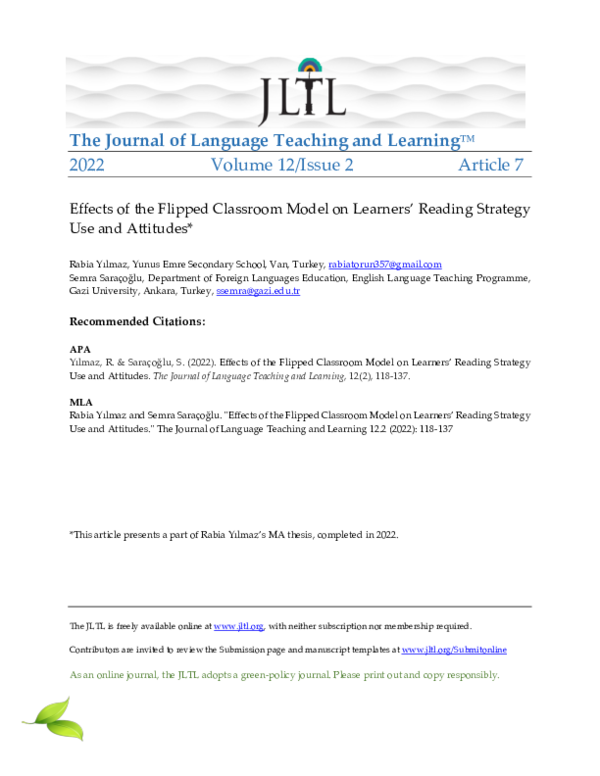 (PDF) Effects of the Flipped Classroom Model on Learners' Reading Strategy Use and Attitudes ...