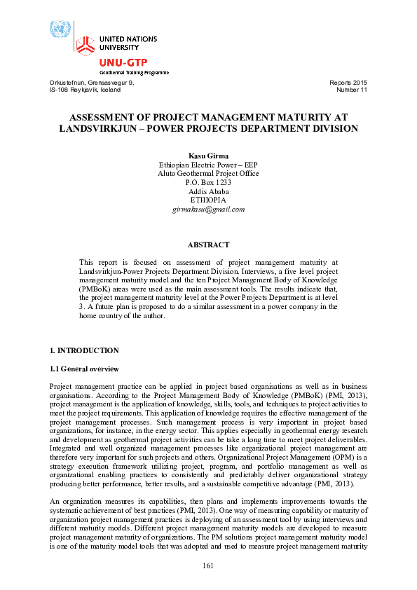 (PDF) Project Management Maturity Assessment at Landsvirkjun