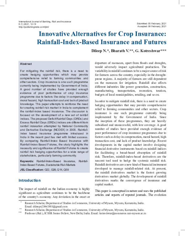 (PDF) Innovative Alternatives for Crop Insurance: Rainfall-Index-Based ...