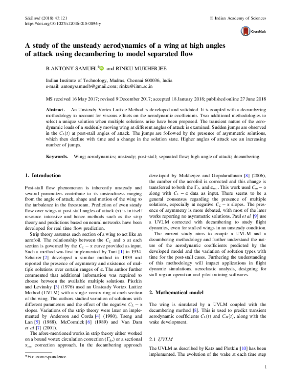 (PDF) A study of the unsteady aerodynamics of a wing at high angles of attack using decambering ...