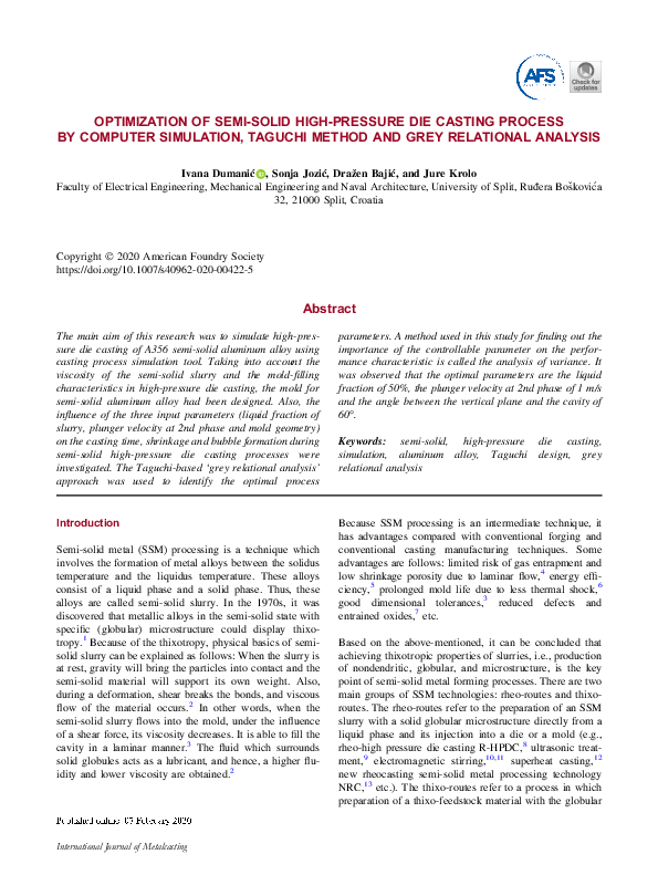 (PDF) Optimization of Semi-solid High-Pressure Die Casting Process by Computer Simulation ...
