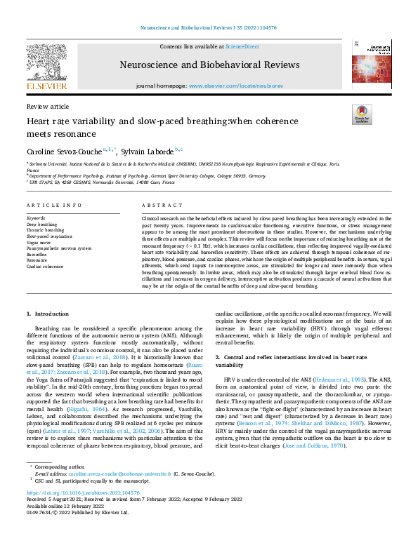 (PDF) Heart rate variability and slow-paced breathing : when coherence ...