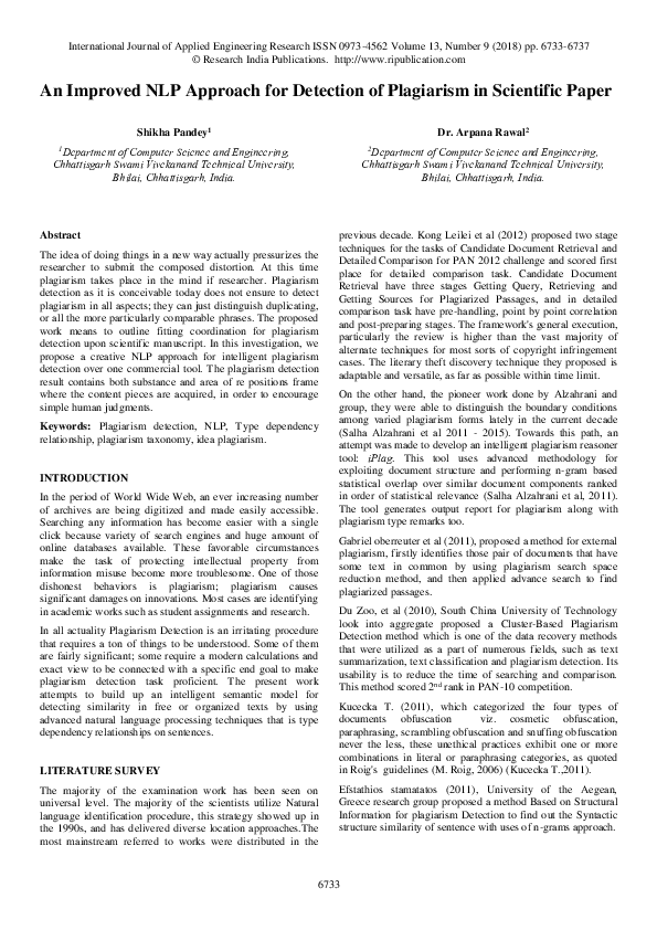 Pdf An Improved Nlp Approach For Detection Of Plagiarism In