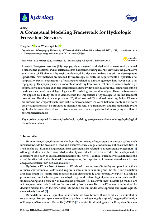 (PDF) Modeling Hydrologic Ecosystem Services Framework