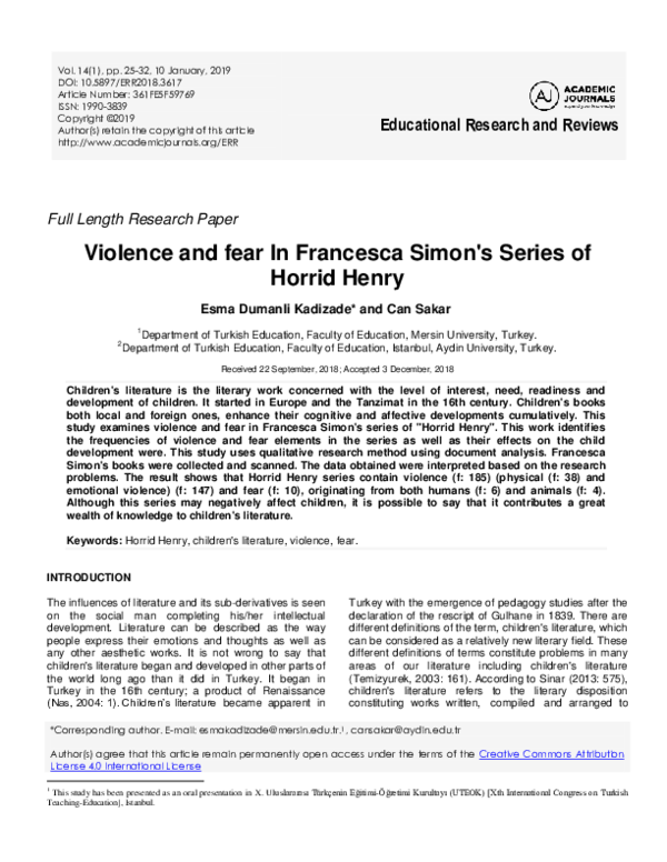 (PDF) Violence and fear In Francesca Simons Series of Horrid Henry