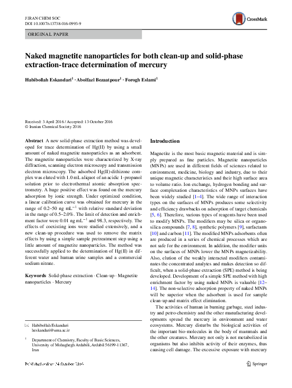 Pdf Naked Magnetite Nanoparticles For Both Clean Up And Solid Phase Extraction Trace