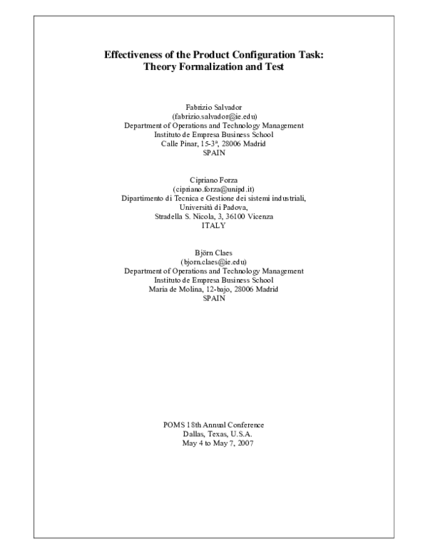 Pdf Effectiveness Of The Product Configuration Task Theory Formalization And Test Björn