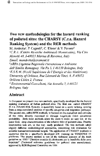 (PDF) Two New Methodologies For The Hazard Ranking Of Polluted Sites ...