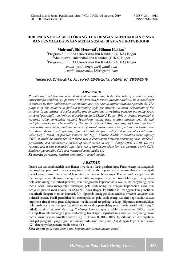 (PDF) Hubungan Pola Asuh Orang Tua Dengan Kepribadian Siswa Dan Penyalahgunaan Media Sosial DI ...