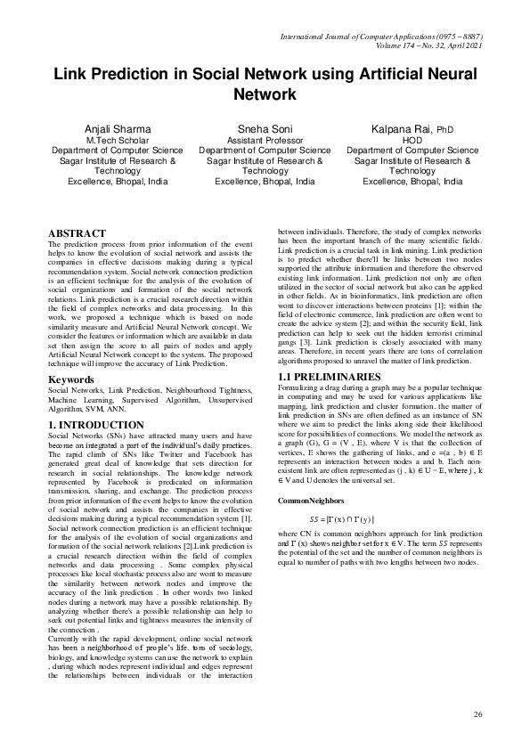 (PDF) Link Prediction in Social Network using Artificial Neural Network