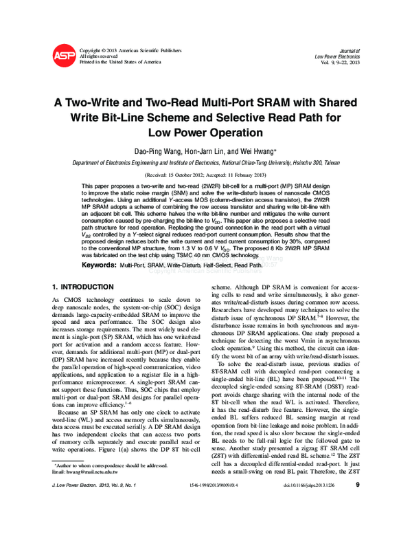 Pdf A Two Write And Two Read Multi Port Sram With Shared Write Bit
