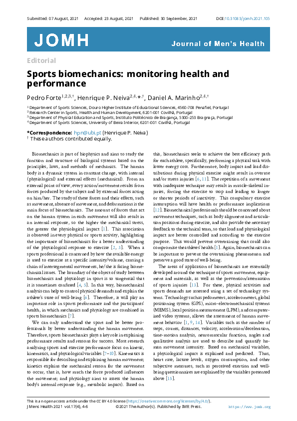 (PDF) Sports biomechanics: monitoring health and performance