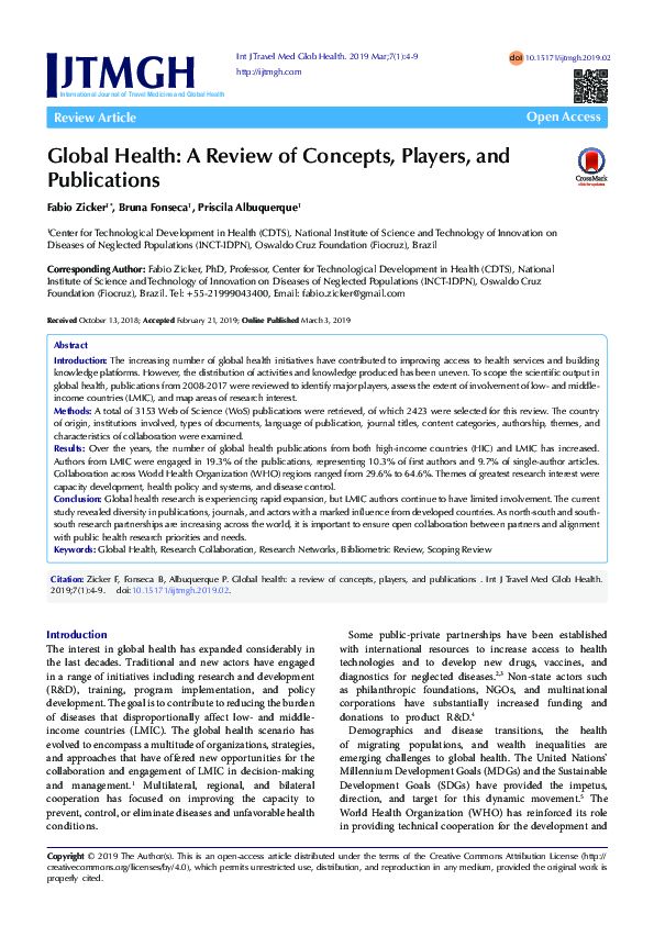 (PDF) Global Health: A Review of Concepts, Players, and Publications