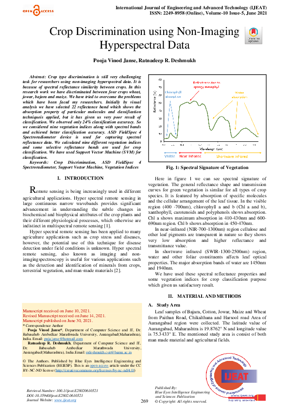 (PDF) Crop Discrimination using Non-Imaging Hyperspectral Data