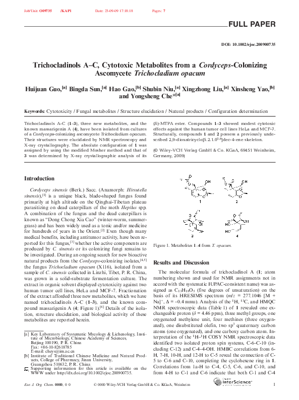(PDF) Trichocladinols A-C, Cytotoxic Metabolites from a Cordyceps ...