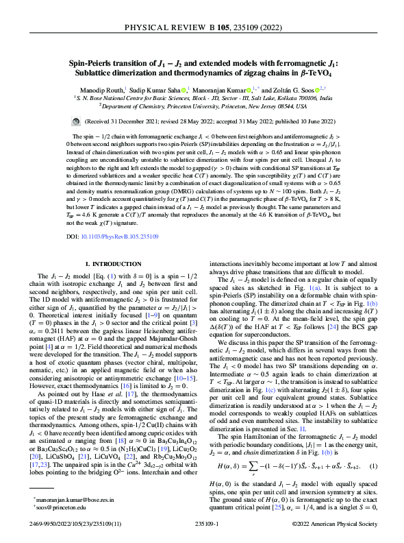 (PDF) Spin-Peierls transition of J1−J2 and extended models with ...