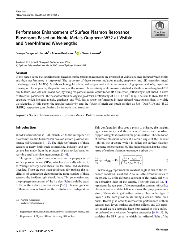 (PDF) Performance Enhancement of Surface Plasmon Resonance Biosensors Based on Noble Metals ...
