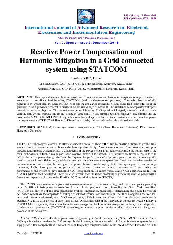 (PDF) Reactive Power Compensation and Harmonic Mitigation in Single-Phase Distribution System ...