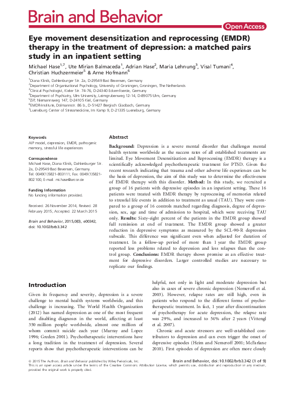 (PDF) Eye movement desensitization and reprocessing (EMDR) therapy in ...