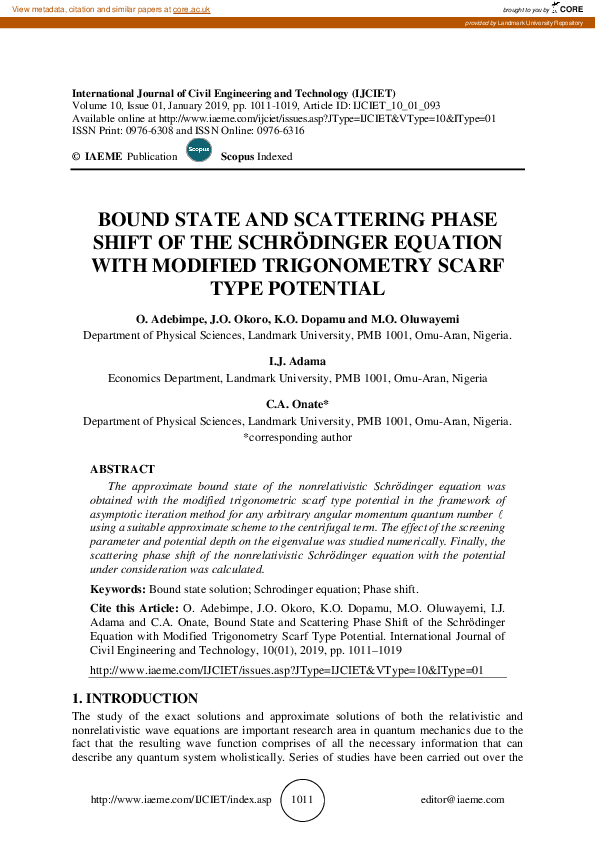 (PDF) Bound State and Scattering Phase Shift of the Schrӧdinger Equation with Modified ...