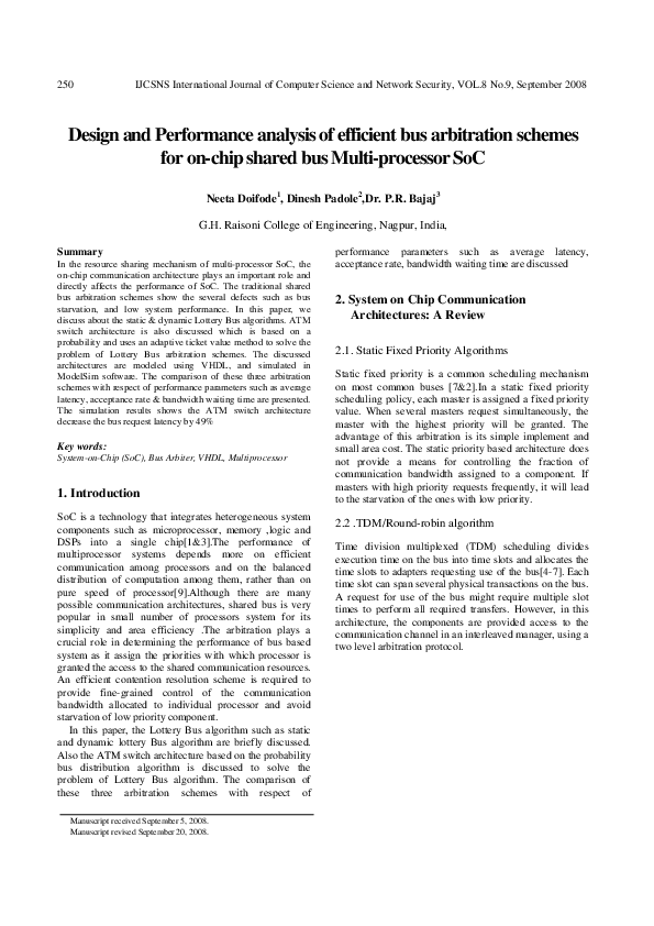 Pdf Design And Performance Analysis Of Efficient Bus Arbitration Schemes For On Chip Shared