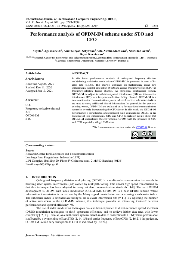 (PDF) Performance analysis of OFDM-IM scheme under STO and CFO | Nasrullah Armi - Academia.edu