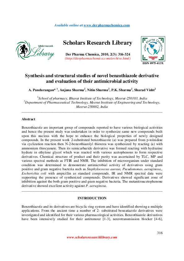 (PDF) Synthesis and structural studies of novel benzothiazole ...