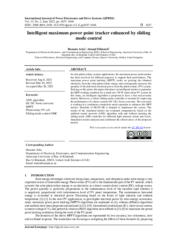 (PDF) Intelligent maximum power point tracker enhanced by sliding mode control
